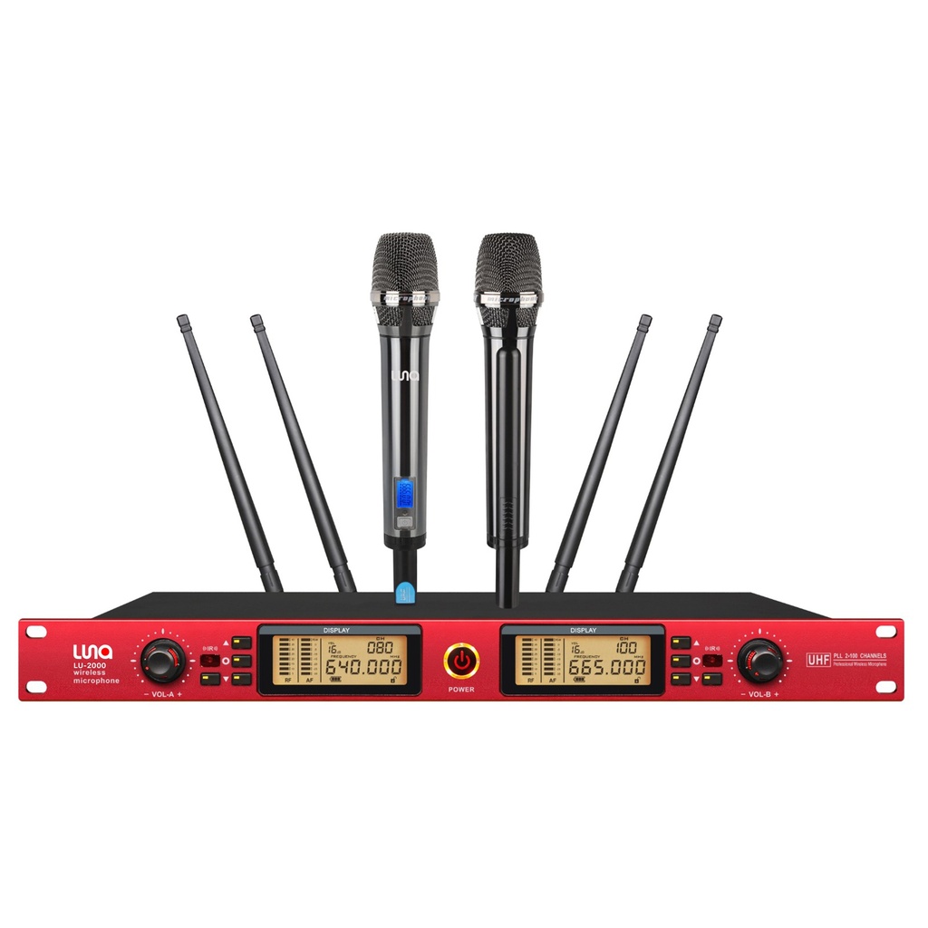 SISTEMA MICROFONO DOBLE INALAMBRICO LUNA, DINAMICO, DIGITAL, DE MANO, CON RECEPTOR, 1000 METROS ...